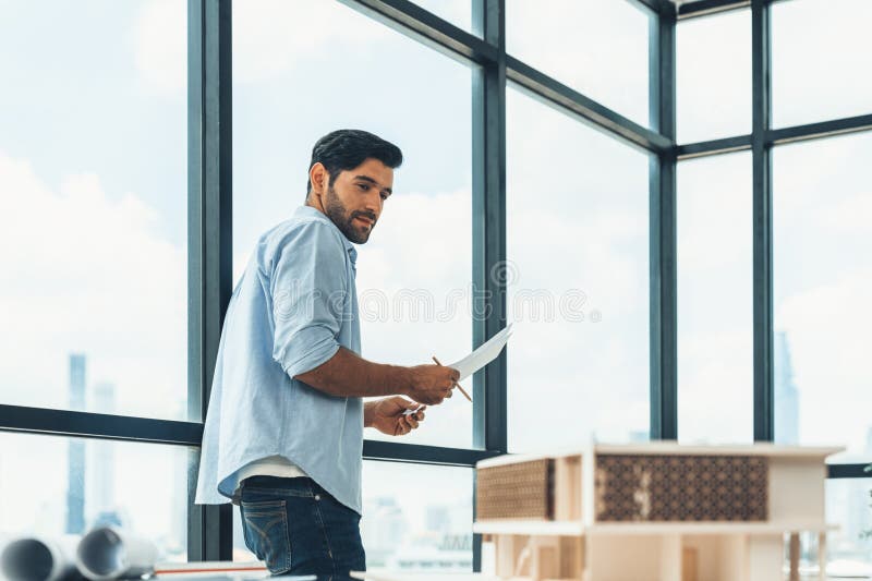 Smart Engineer Walking Around while Checking House Model Construction ...