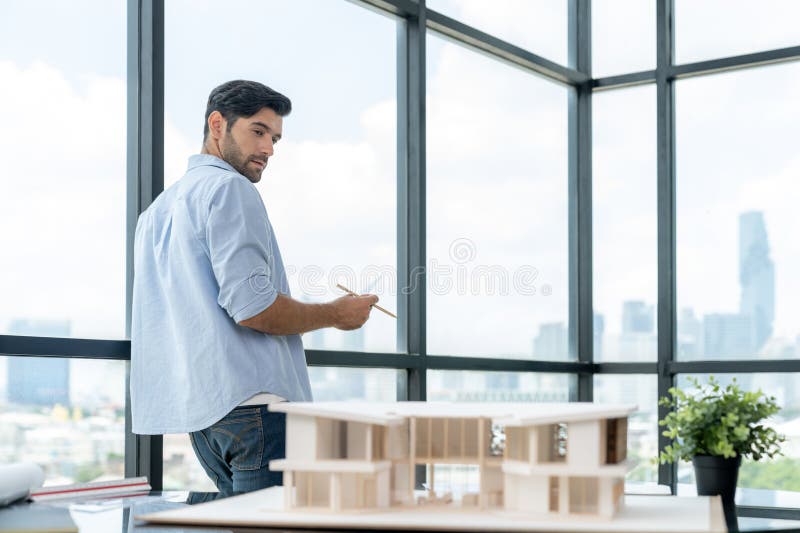 Smart Engineer Walking Around while Checking House Model Construction ...