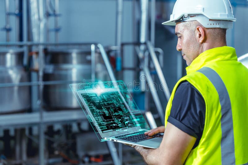 Smart Engineer Working Woman Working Machine Inspector with Laptop ...