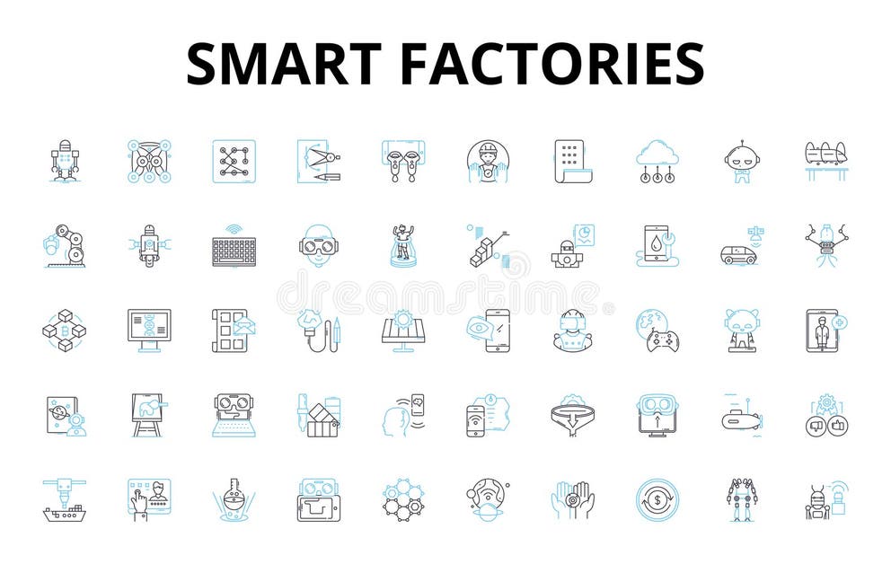 Smart Factories Linear Icons Set Automation Robotics Efficiency