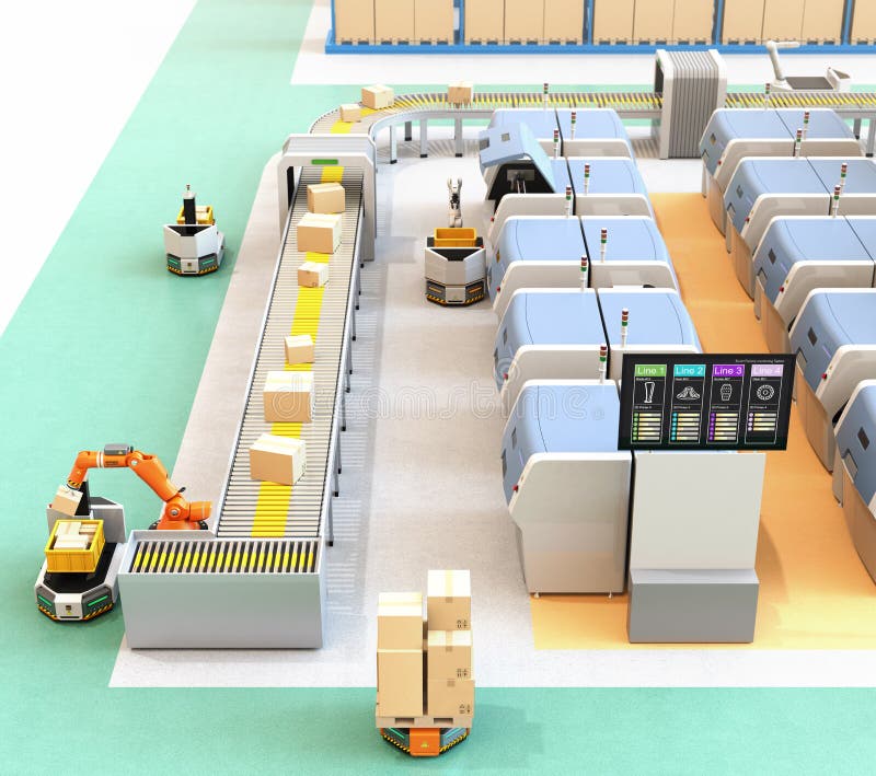 Smart Factory Equip with AGVs, 3D Printers and Robotic Arm Stock ... Smart Factory Equip with AGVs, 3D Printers and Robotic Arm Stock ...