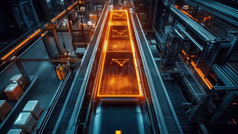 Smart Factory Conveyor Belt Transporting Goods with Digitalization and ...