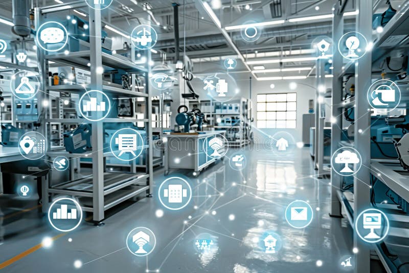 Smart Factory with Digital Icons Representing Industry 4.0 Technology ...