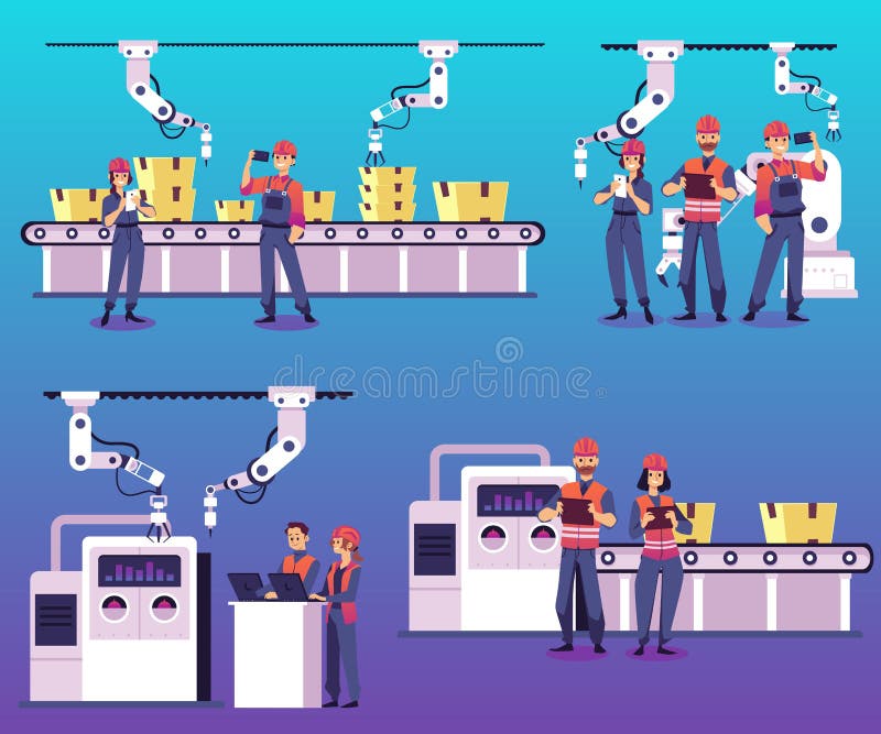 Smart Factory Robotic Arm or Mechanical Hand, Flat Vector Illustration ...