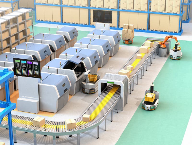 Smart Factory Equip with AGVs, 3D Printers and Robotic Arm Stock ... Smart Factory Equip with AGVs, 3D Printers and Robotic Arm Stock ...