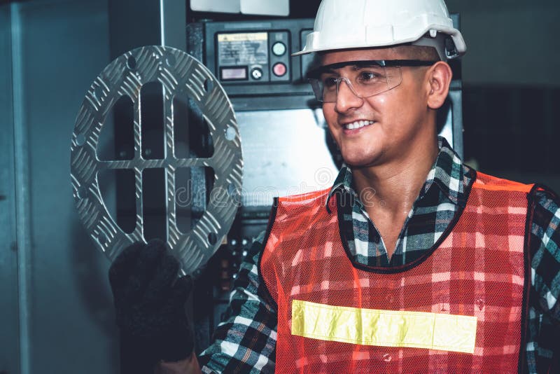 Smart Factory Job Worker Looking at Machine Part in Manufacturing ...