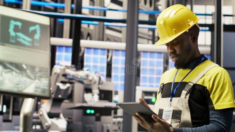 Smart Factory Mechanic Using Tablet To Analyze IoT Sensors Data Stock Video - Video of ...