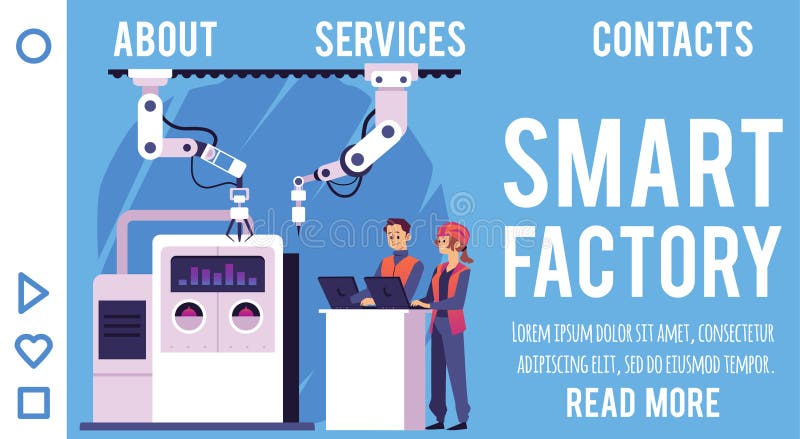 Smart Factory and Robotic Automation Systems Website, Flat Vector ...