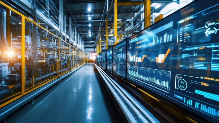 Smart Factory Using Computer Screens Showing Production Data and ...