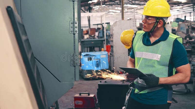 Smart Factory Worker Using Machine in Factory Workshop Stock Video ...