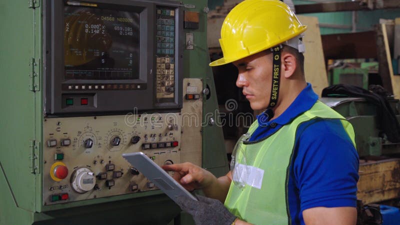 Smart Factory Worker Using Machine in Factory Workshop Stock Image ...