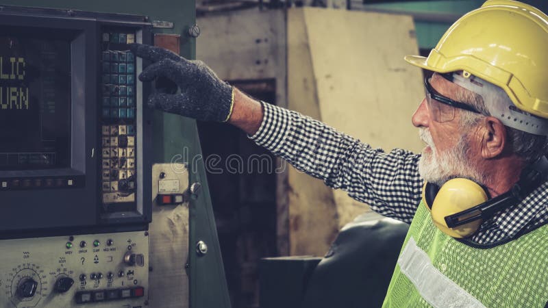 Smart Factory Worker Using Machine in Factory Workshop Stock Image ...