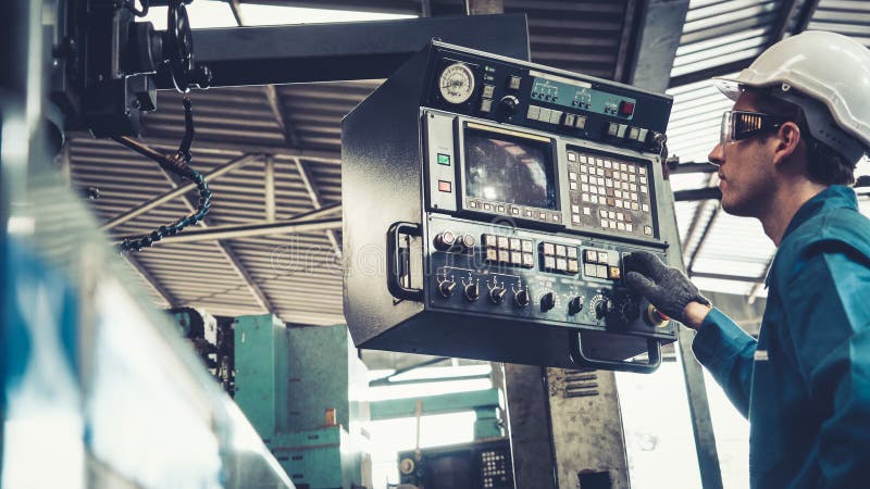Smart Factory Worker Using Machine in Factory Workshop Stock Image ...