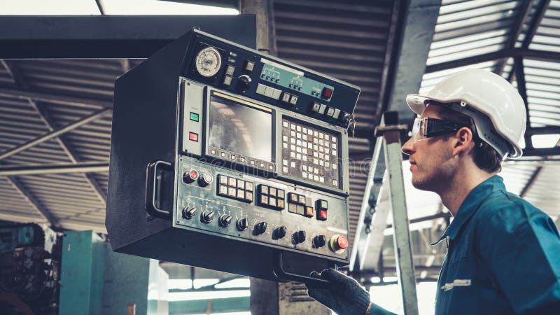 Smart Factory Worker Using Machine in Factory Workshop Stock Image ...