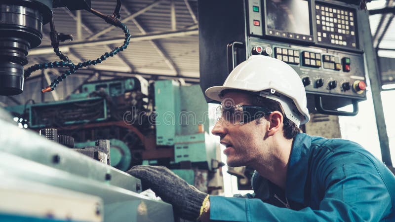 Smart Factory Worker Using Machine in Factory Workshop Stock Image ...