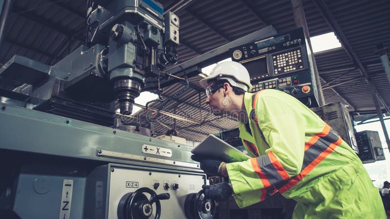 Smart Factory Worker Using Machine in Factory Workshop Stock Image ...