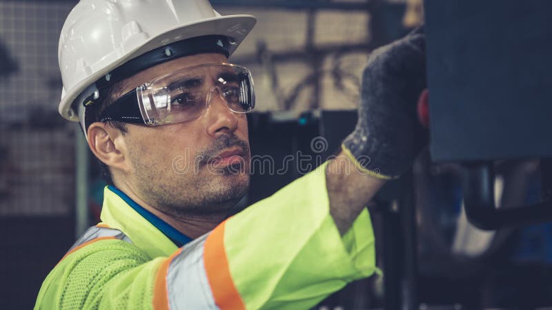 Smart Factory Worker Using Machine in Factory Workshop Stock Image ...