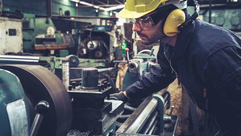 Smart Factory Worker Using Machine in Factory Workshop Stock Image ...