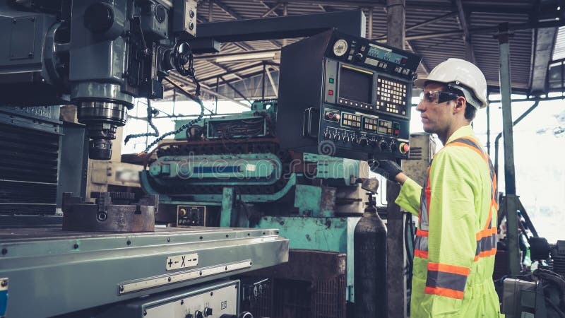 Smart Factory Worker Using Machine in Factory Workshop Stock Image ...