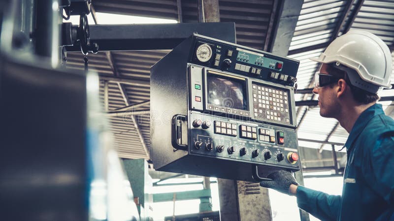 Smart Factory Worker Using Machine in Factory Workshop Stock Image ...
