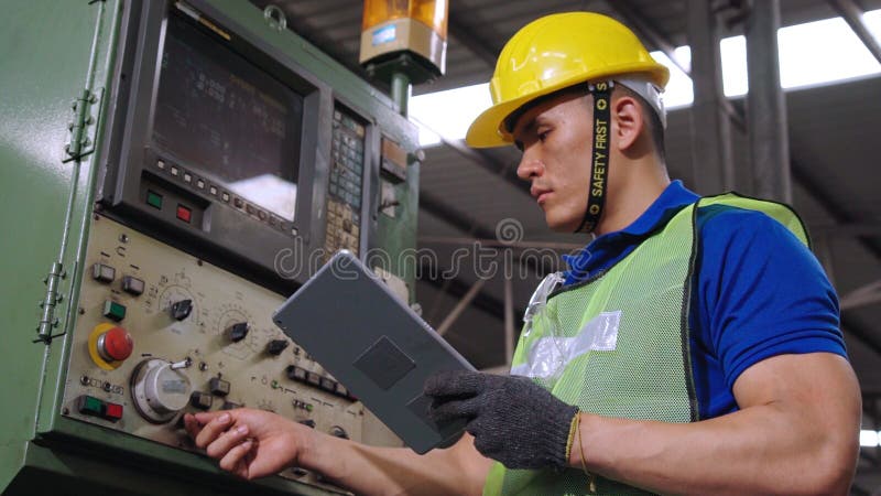 Smart Factory Worker Using Machine in Factory Workshop Stock Image ...