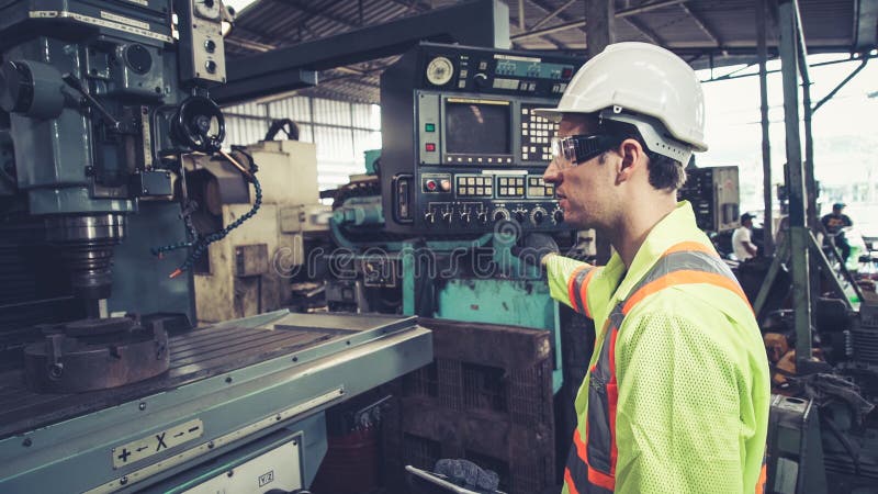 Smart Factory Worker Using Machine in Factory Workshop Stock Image ...