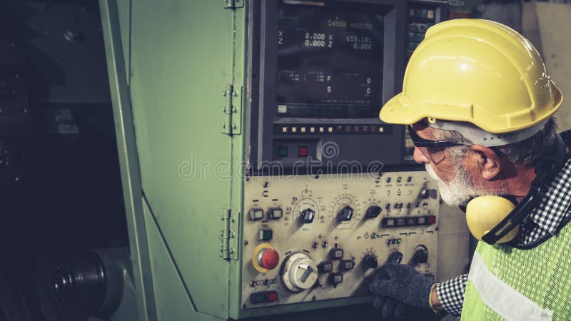 Smart Factory Worker Using Machine in Factory Workshop Stock Photo ...