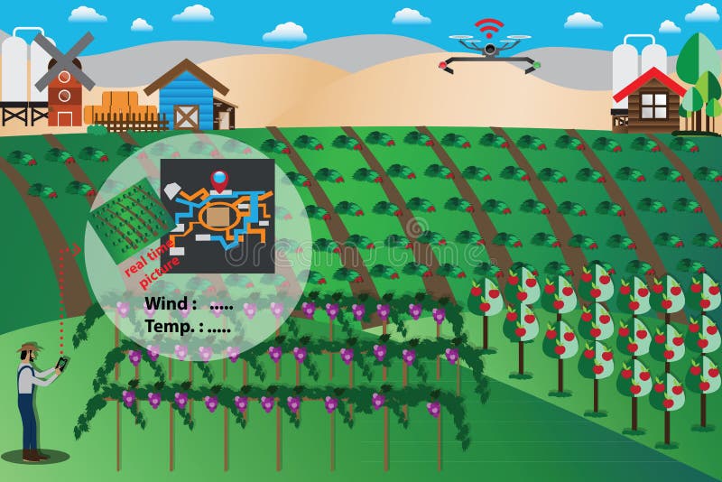 Smart Farm Concept,Farmer Used Drone for Watching His Farm - Vector ...