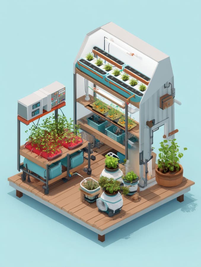 Smart Farm Layout Featuring Hydroponic Vegetables in an Isometric ...