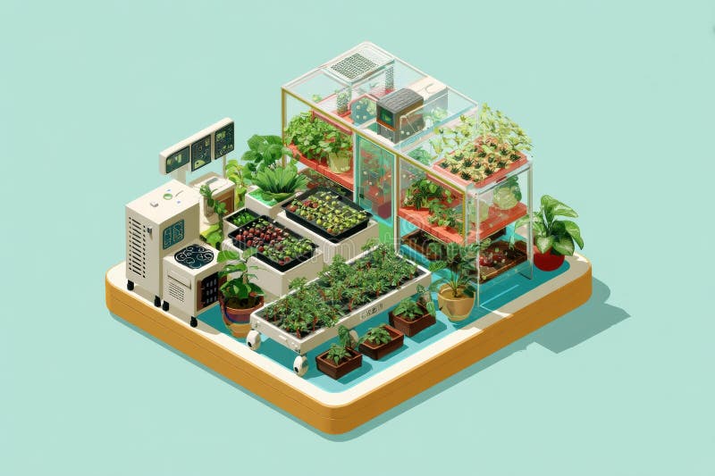 Smart Farm Showcasing Hydroponic Vegetables in an Isometric Layout with ...
