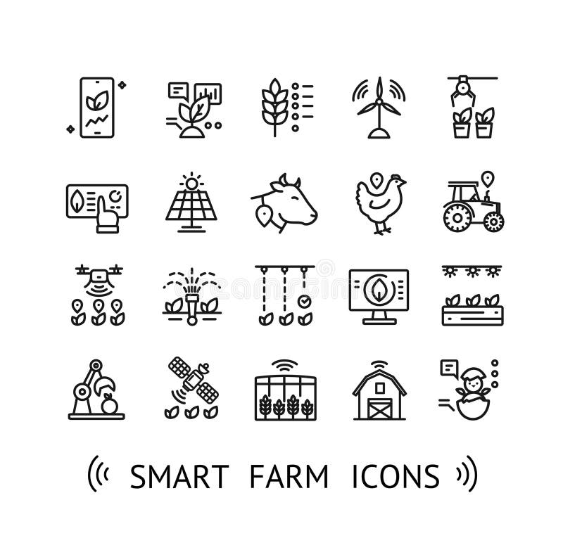 Smart Farm Sign Black Thin Line Icon Set. Vector Stock Vector ...