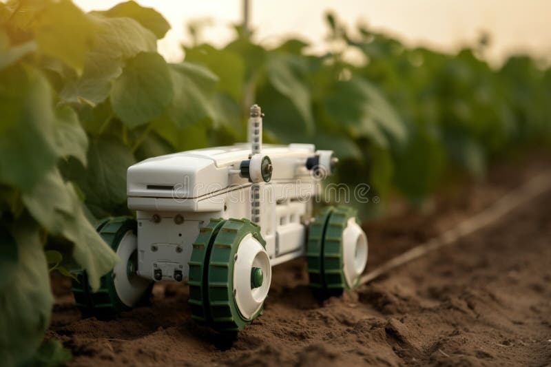 Smart Farm. Small Robot is Used in Tasks Harvesting Vegetables Stock ...
