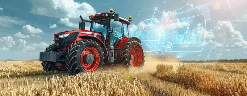 Smart Farm Technology with Digital Data and Tractor in Wheat Field ...