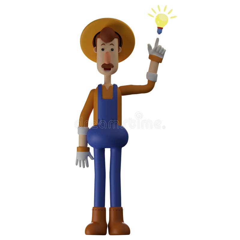 Smart Farmer 3D Cartoon Having a Good Idea Stock Illustration ...