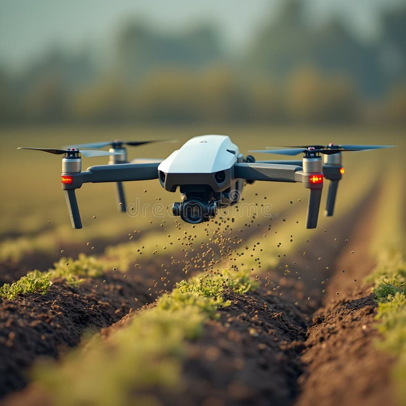 Smart Farming Drones Planting Seeds in Large Field Stock Photo - Image ...