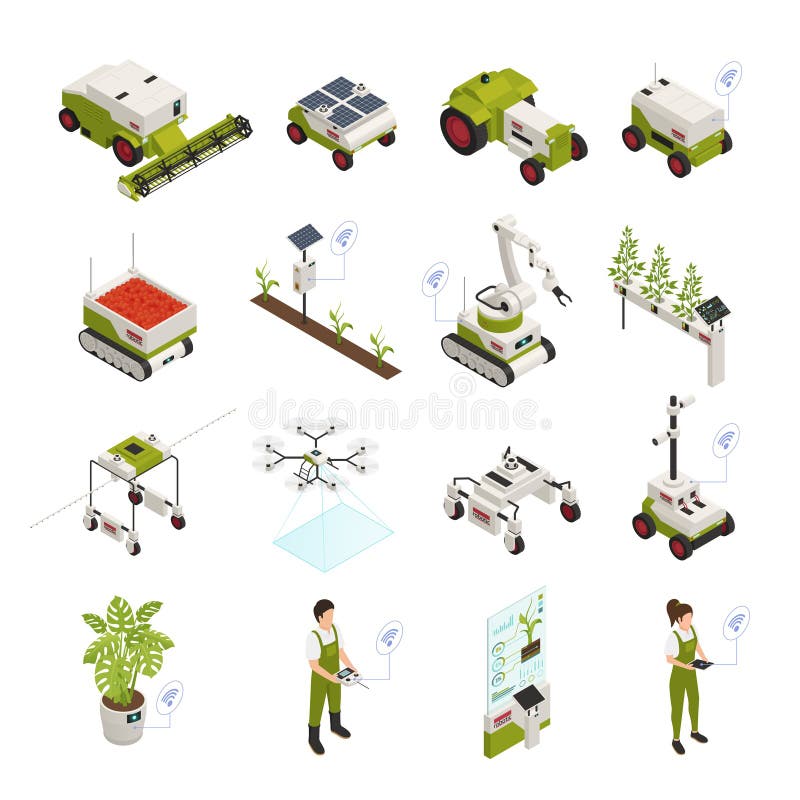 Isometric Set of Iot Smart Industry Robot 4.0, Robots in Agriculture ...
