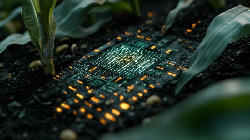 Smart Farming with IoT Technology, Displaying a Young Corn Plant and ...