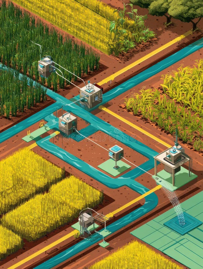 Smart Farming Isometric Field Showcasing Advanced Irrigation Systems ...