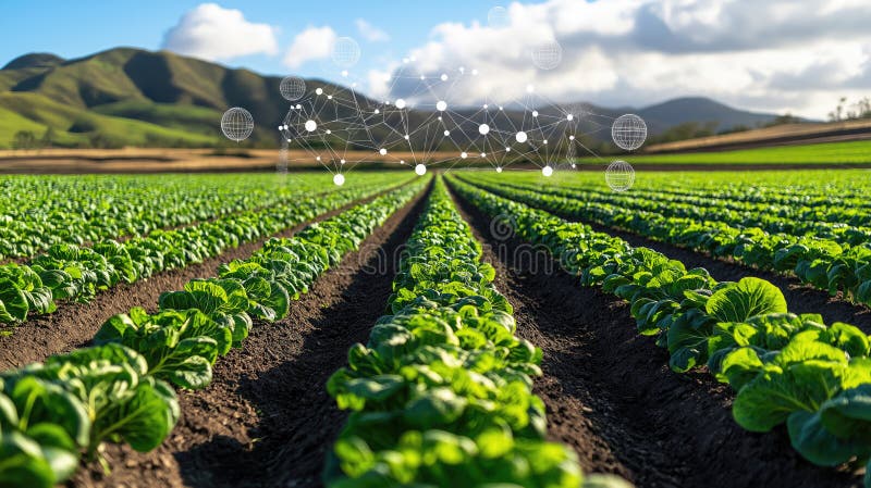 Smart Farming Technology in Green Crop Field with Digital Network ...