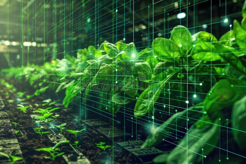 Smart Farming Technology in a Greenhouse with Digital Overlay. Stock ...