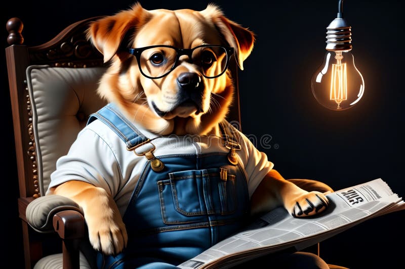 Smart Fat Dog in a Chair Reading a Newspaper Stock Photo - Image of ...