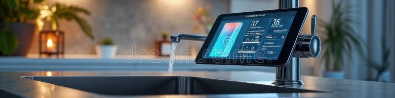 Smart Faucet with Digital Screen in Modern Kitchen Setting Stock Image ...