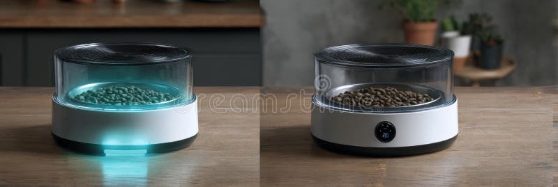 Smart Feeder Device with Glowing Feature and Filled Bowl Enhancing Pet ...