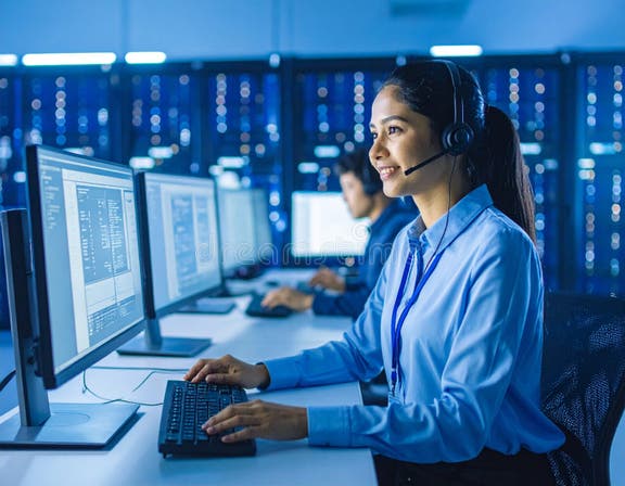 Smart Female it Programer Working on Desktop Computer Software ...