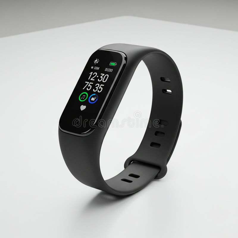 Smart Fitness Band with a Sleek Black Design Displayed on a White ...
