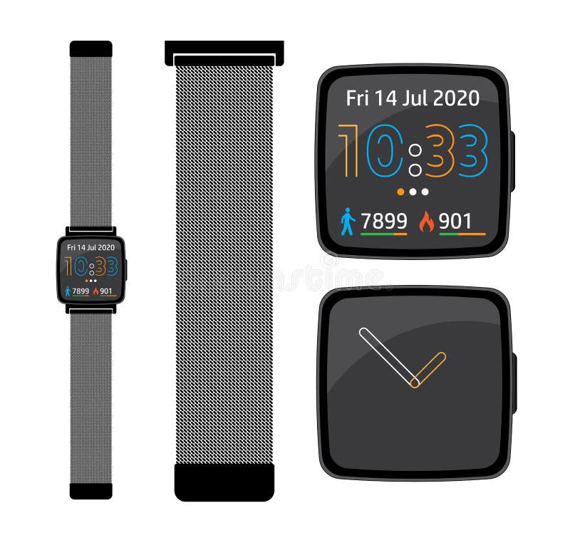 Smart Fitness Tracker Watch with Milanese Loop Chain Strap Stock Vector ...