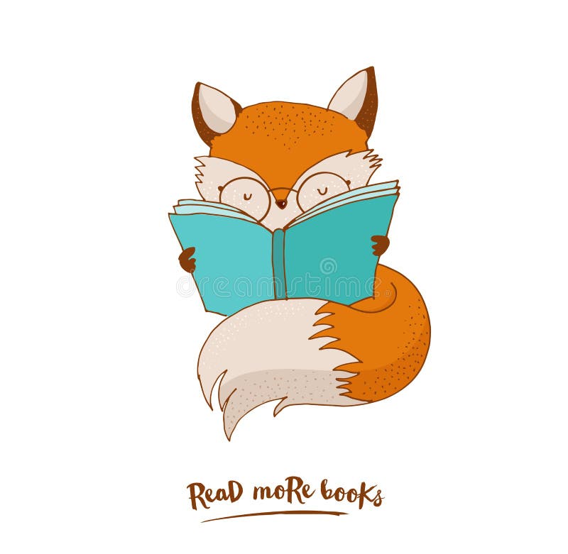 Smart Fox, Reading Book, Greetin Card Stock Vector - Illustration of ...