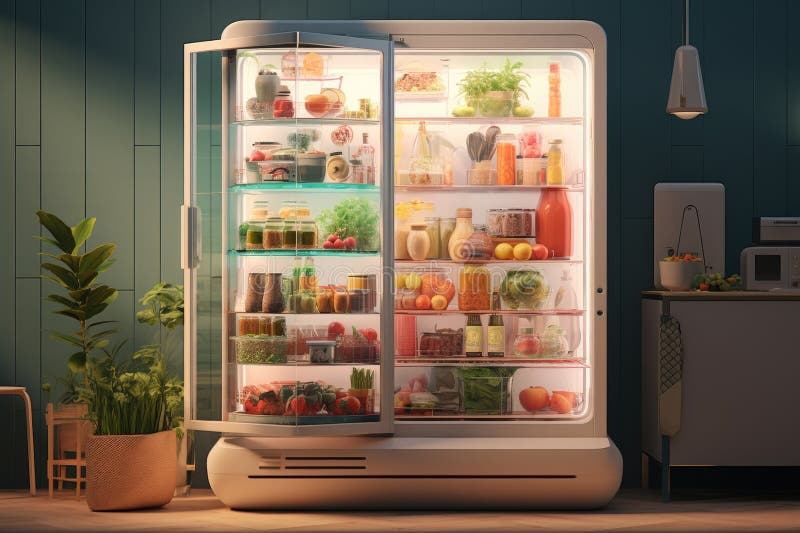 A Smart Fridge Filled with Food. Stock Photo - Image of product ...