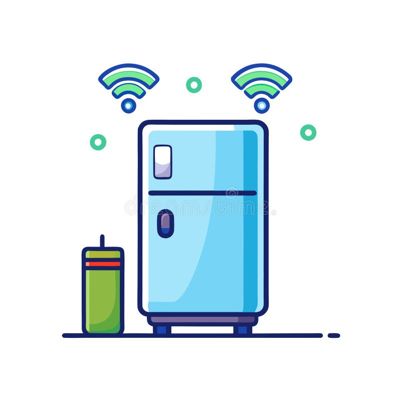 Smart Fridge with Wifi Connectivity and Food Container Vector ...