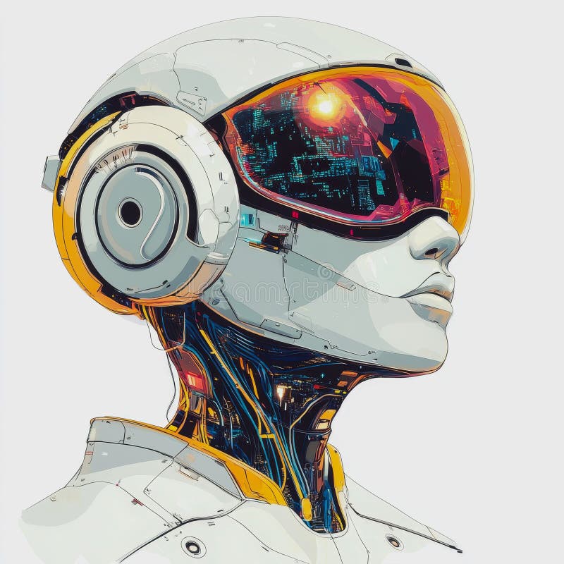Smart Future Robot with Headphones on Displaying Advanced Technology ...
